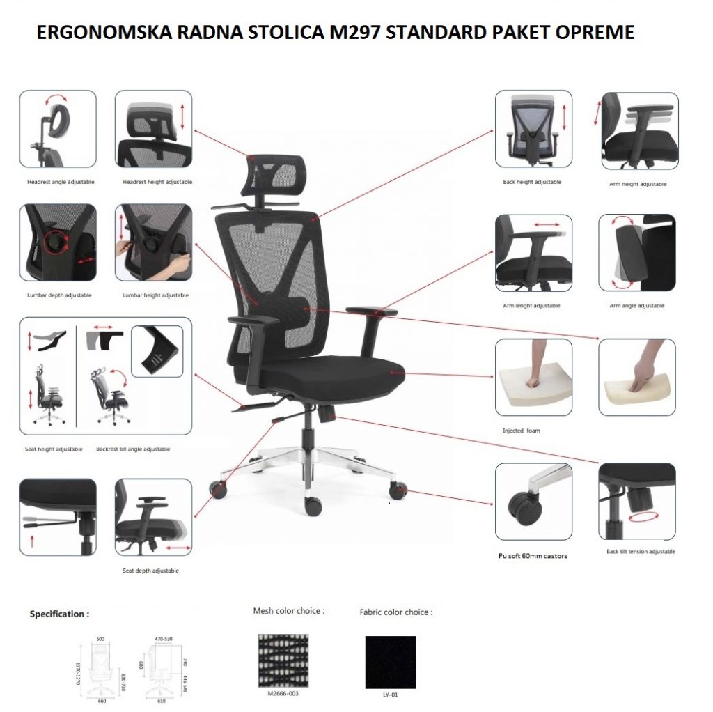 Ergonomska radna stolica M 297W STANDARD - Modrulj